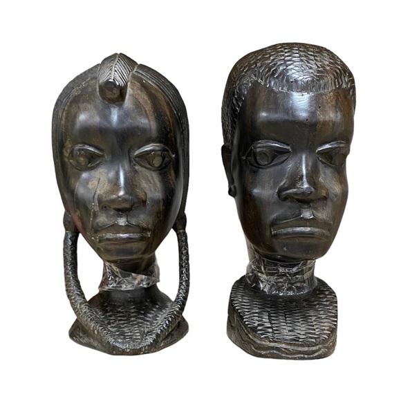 Accents | Vintage Ebony Wood Hand Carved African Bust Heads | Poshmark